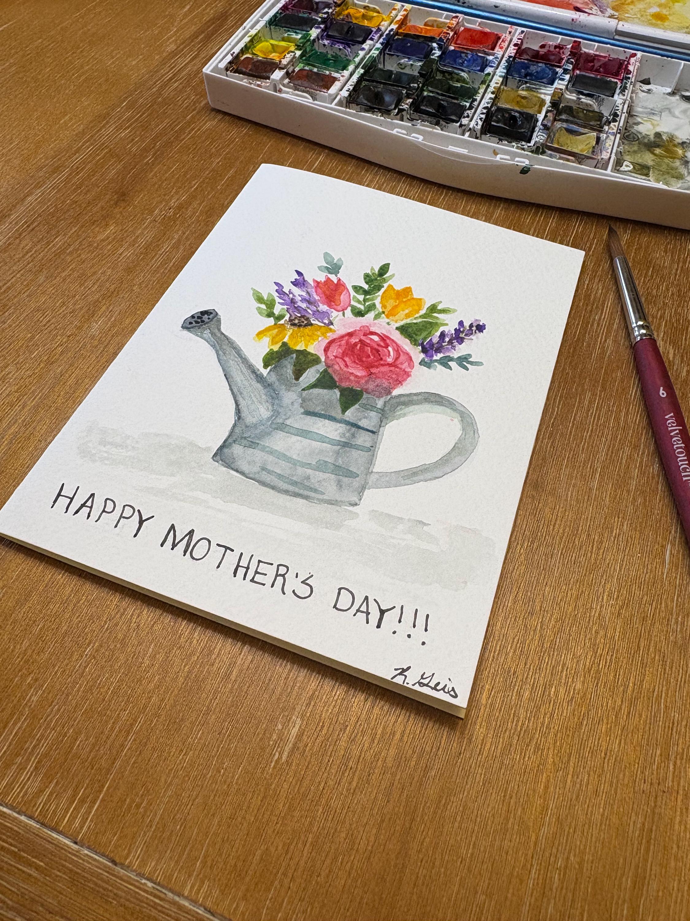 Handmade Watercolor Mother’s Day Card (NOT Print), Flowers, Watering ...