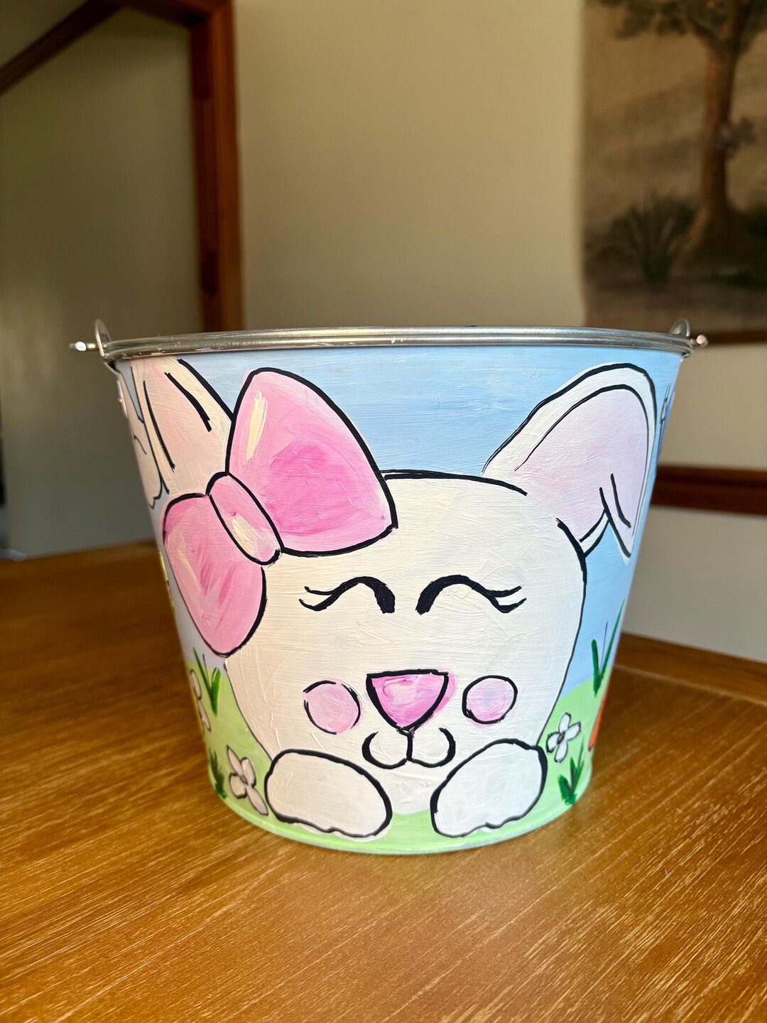 Hand Painted Personalized Easter Bucket, Easter Basket, Bunny, Chick ...