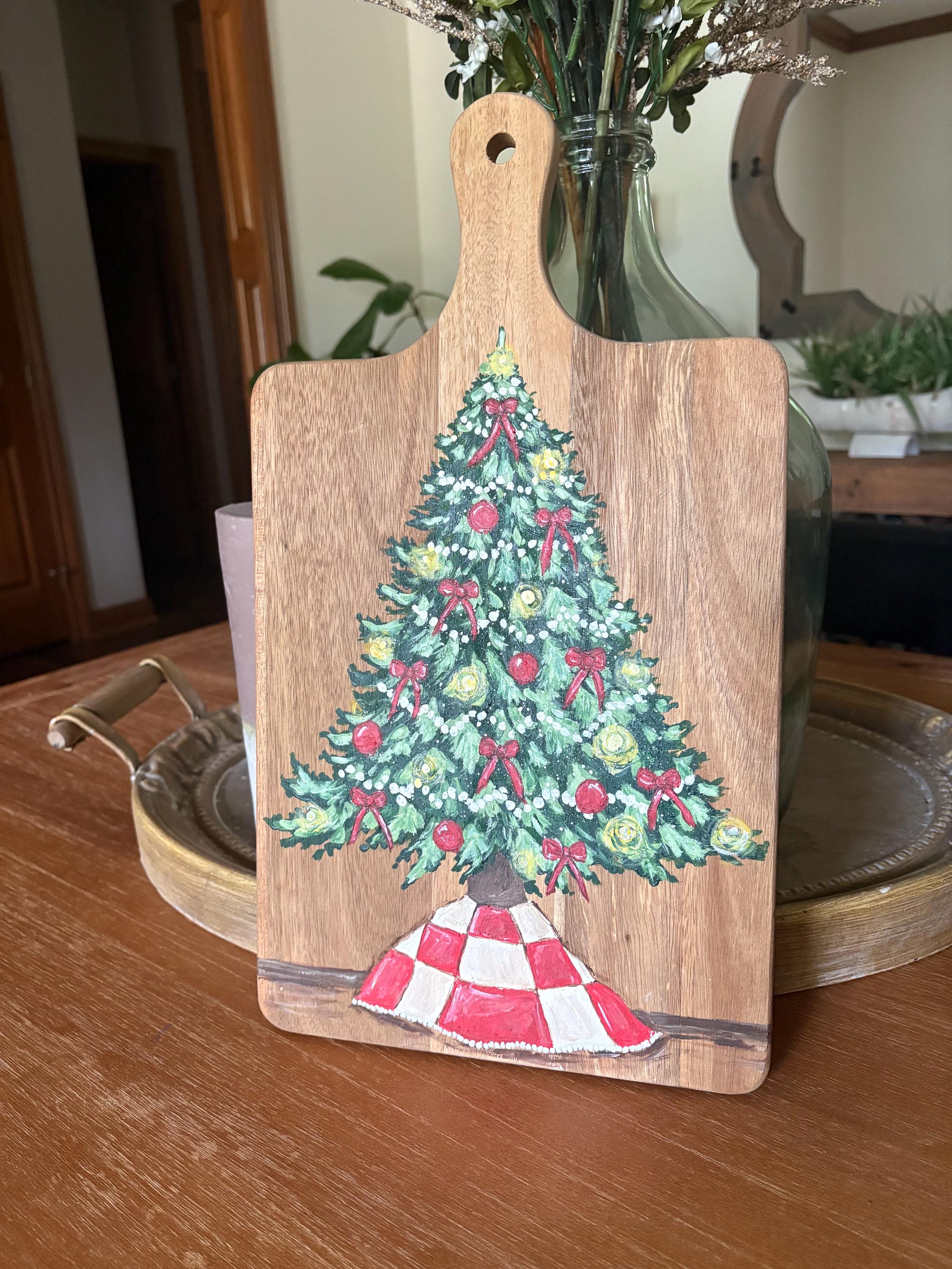 Hand-painted Christmas Tree Cutting Board: Rustic Holiday Kitchen Decor ...