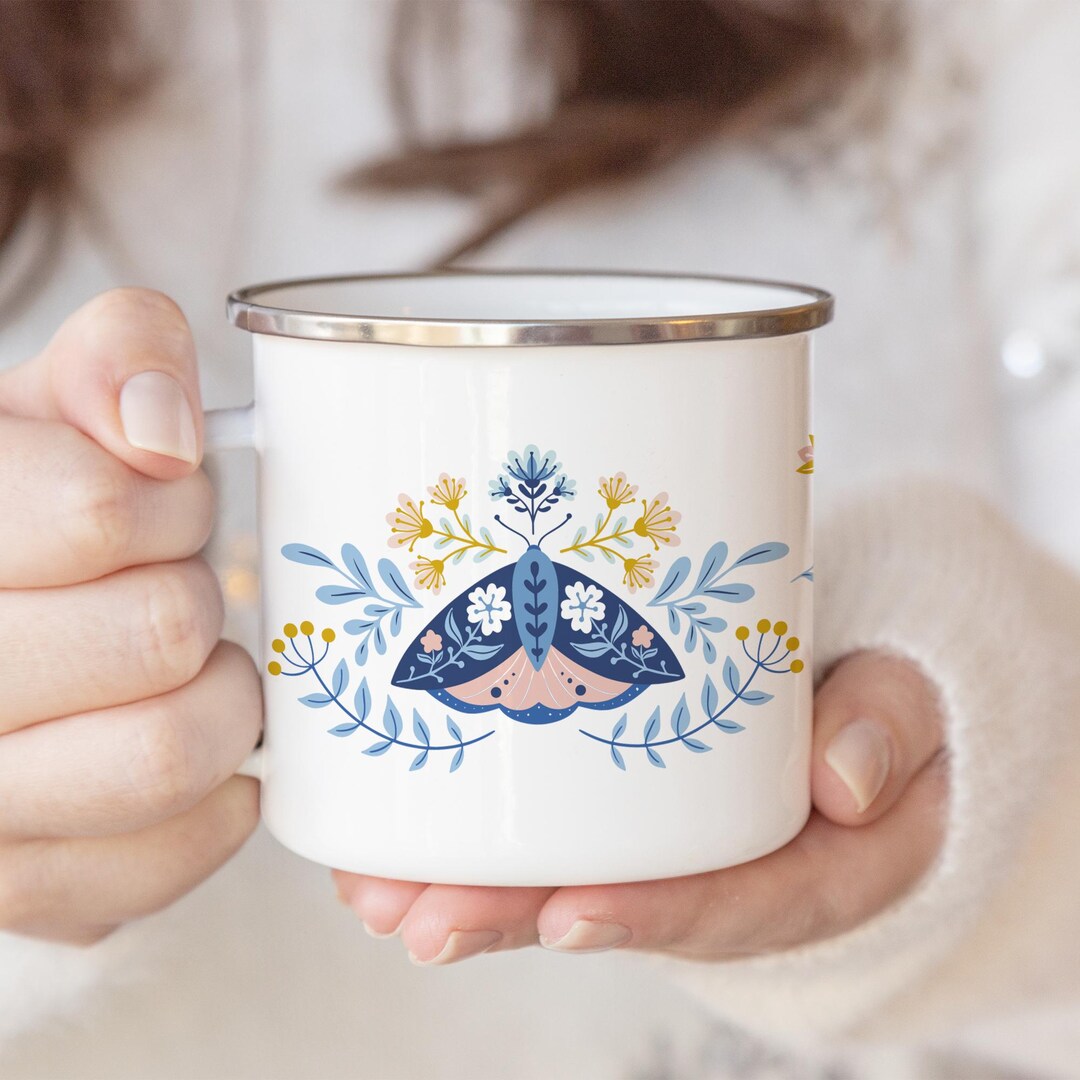 Folklore Moth and Flowers Enamel Coffee Mug - Etsy