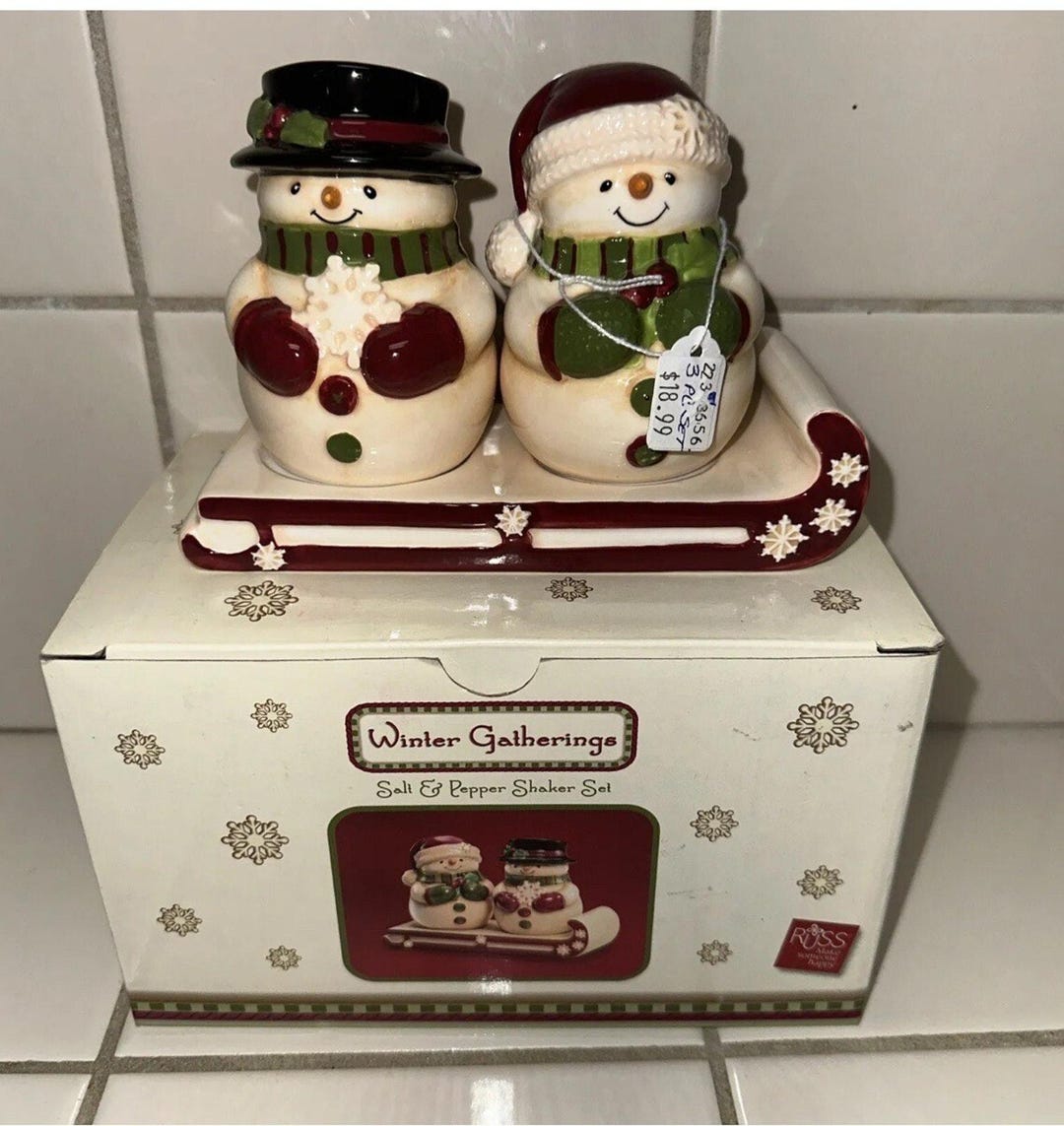 Vintage NEW WINTER GATHERING Salt and Pepper Shakers 3.5 H X 2.5 Set 3 ...