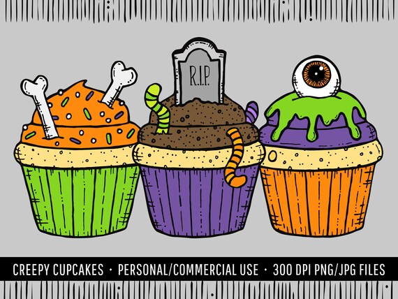 Creepy Cupcakes Clipart, Halloween Clip Art, Spooky Cupcake Image by ...