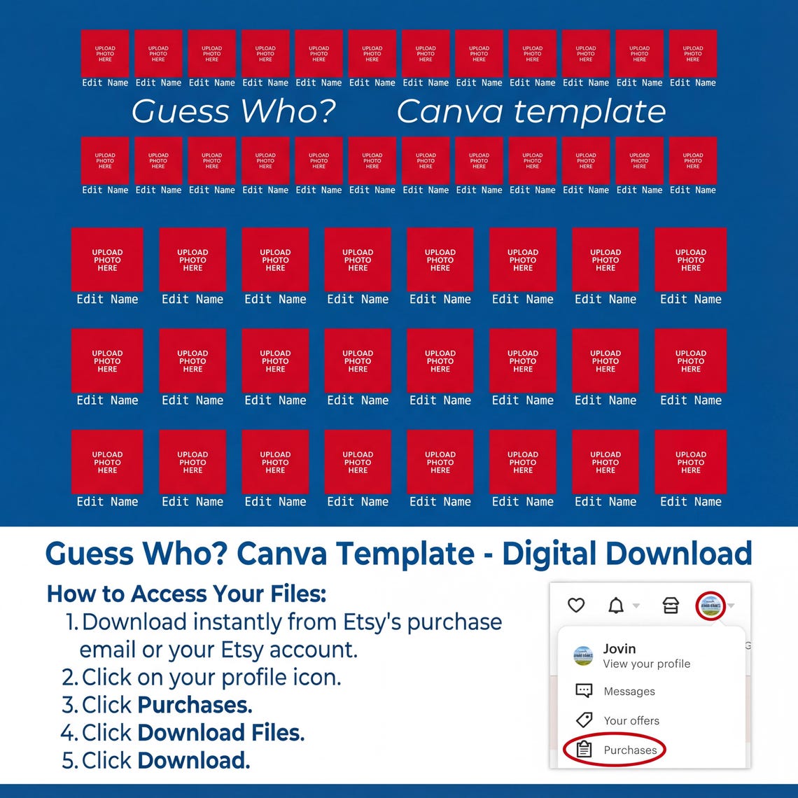Guess Who 2.0 Game Board Canva Template, Make Your Own Custom Printable ...