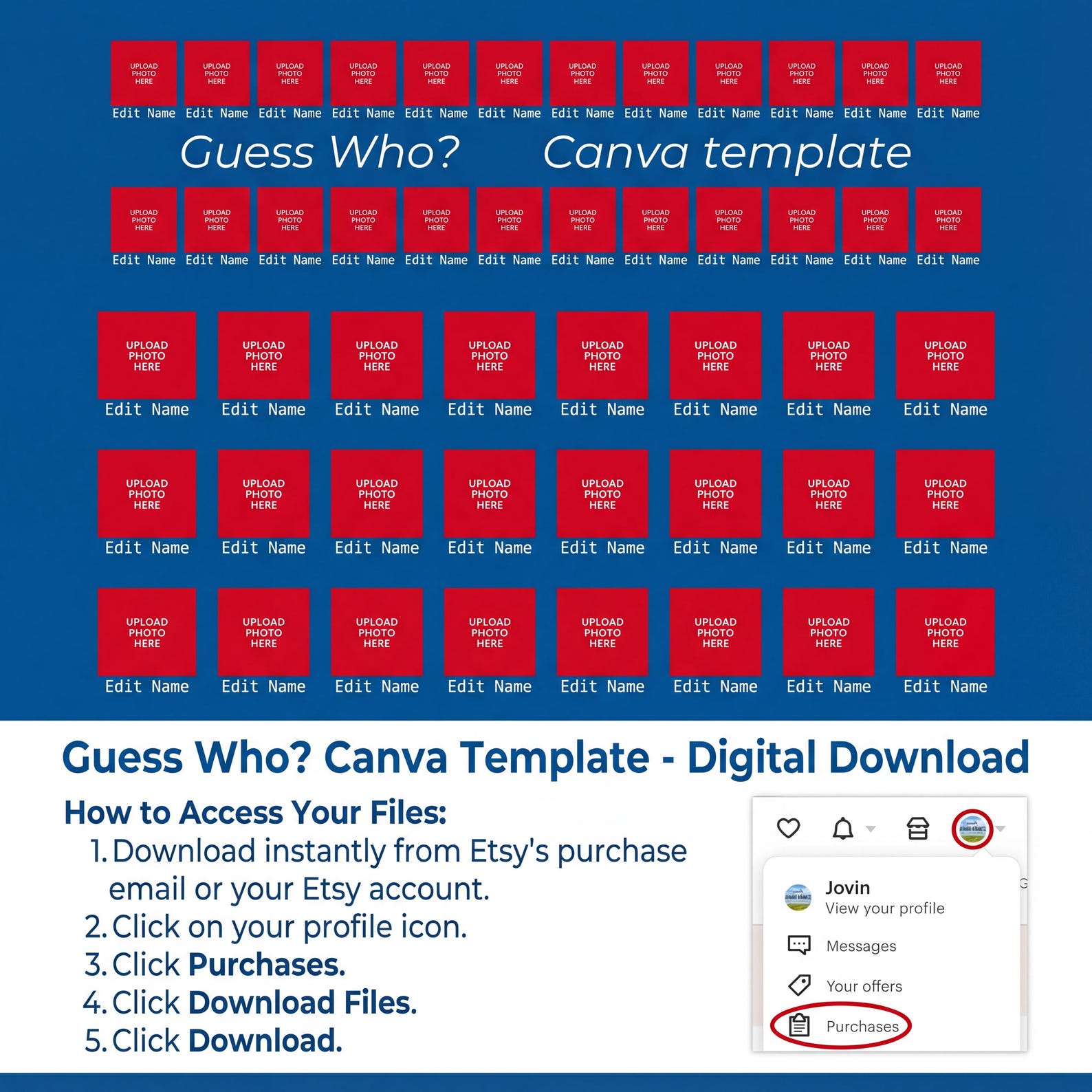 Guess Who 2.0 Game Board Canva Template, Make Your Own Custom Printable ...