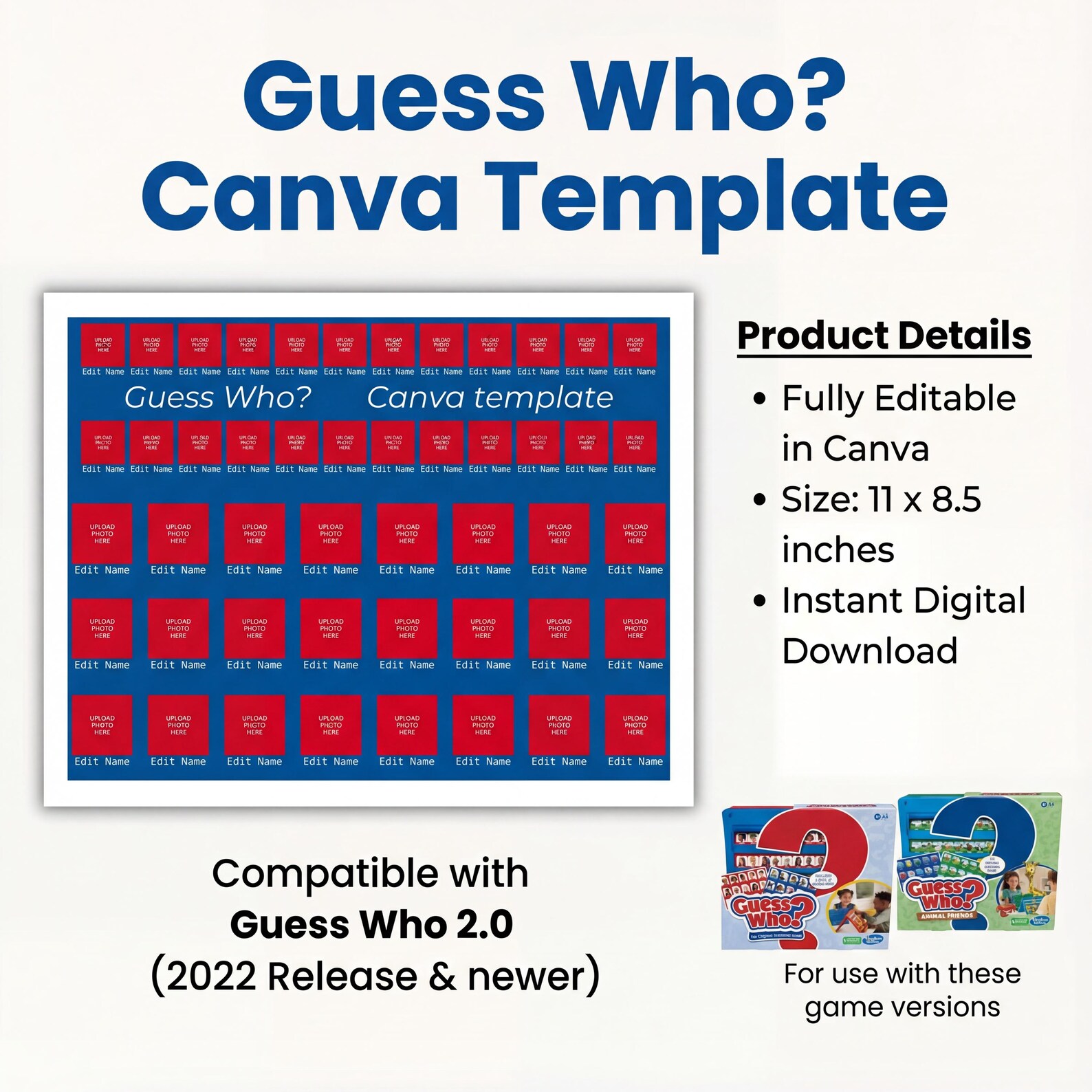 Guess Who 2.0 Game Board Canva Template, Make Your Own Custom Printable ...