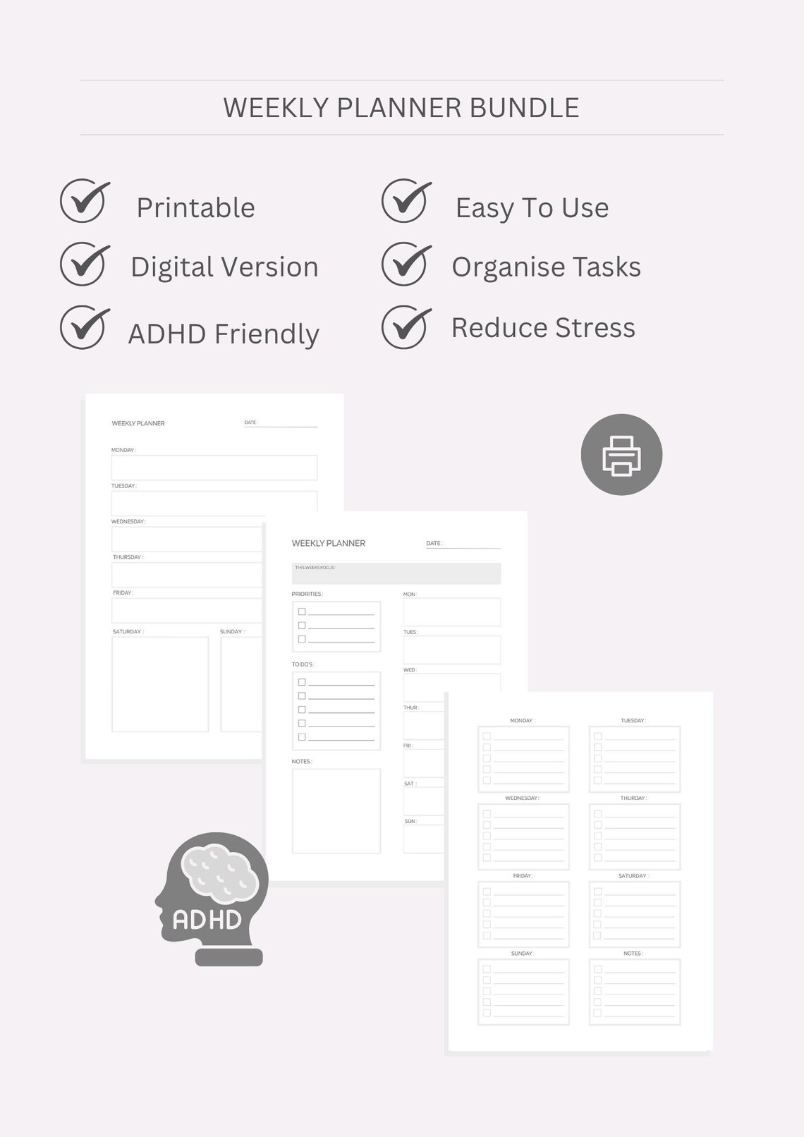 Minimalist Weekly Planner Bundle, 25 Page Weekly Planners, to Do Lists ...