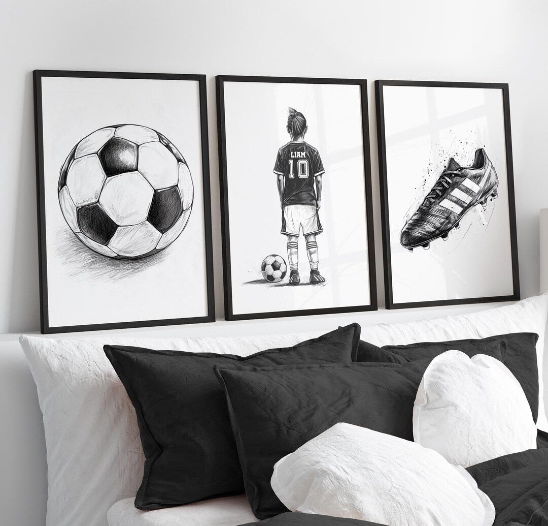 Personalized Football Prints Set, Soccer Jersey Wall Art, Kids Room ...