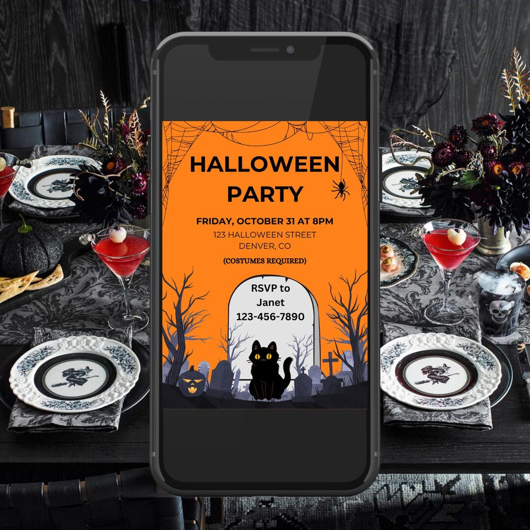Editable Digital Halloween Party Event Electronic Invitation Template ...