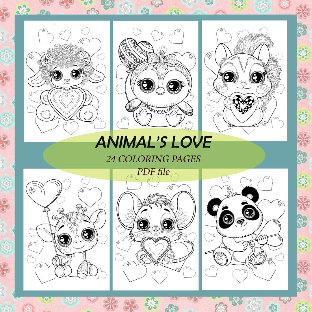Animal's Love | Cute Drawing for Valentine's Day | Coloring Book for ...