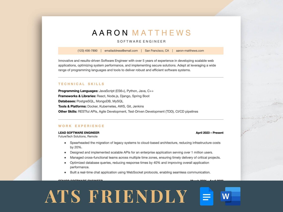 Modern ATS Resume Template Google Docs Resume Template ATS Resume ...