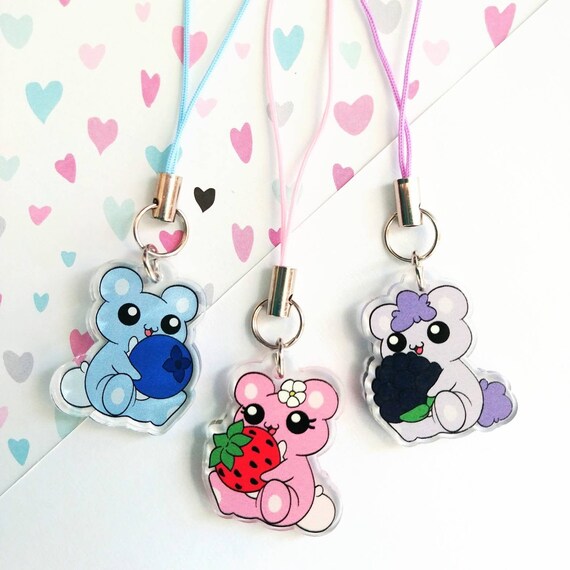 Set of 3 Cute Chibi Bears With Fruit strawberry Blueberry | Etsy