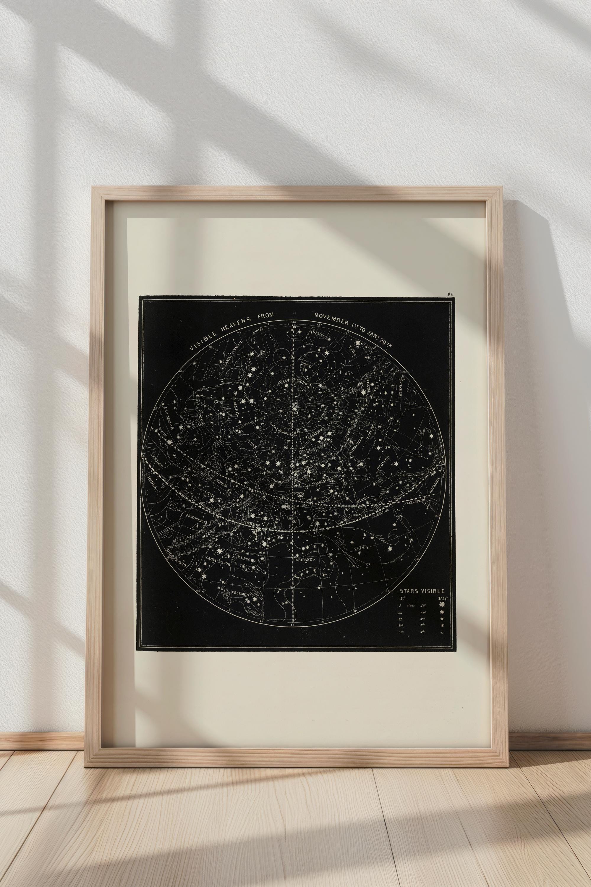 Astronomy Wall Art Vintage Night Sky Poster Stars Map Constellation ...