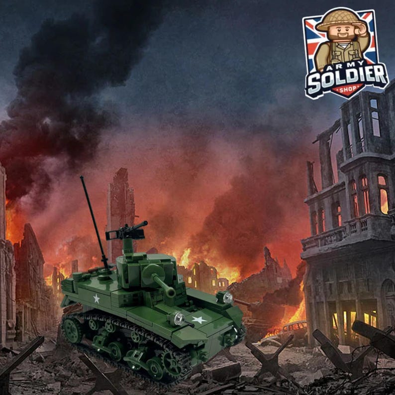 WW2 Building Blocks US M3 Stuart Tank Plus 3x WWII USA Soldiers ...