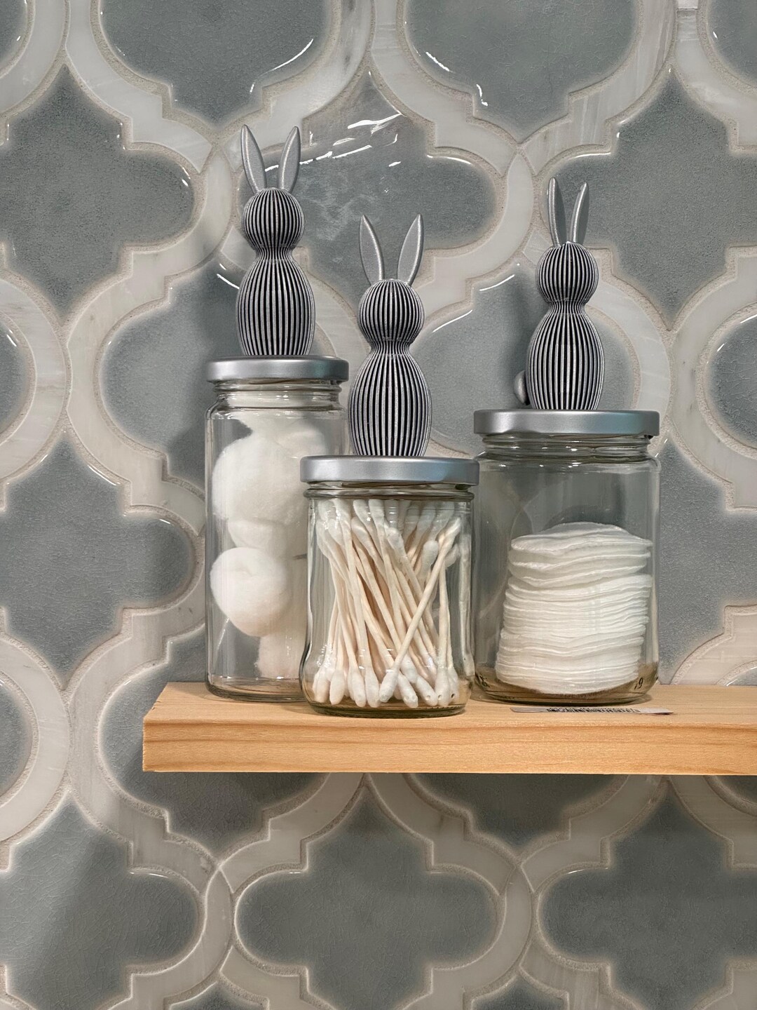 Whimsical Bunny Rabbit, Upcycled Glass Jar Decor, Silver Lids – Eco ...