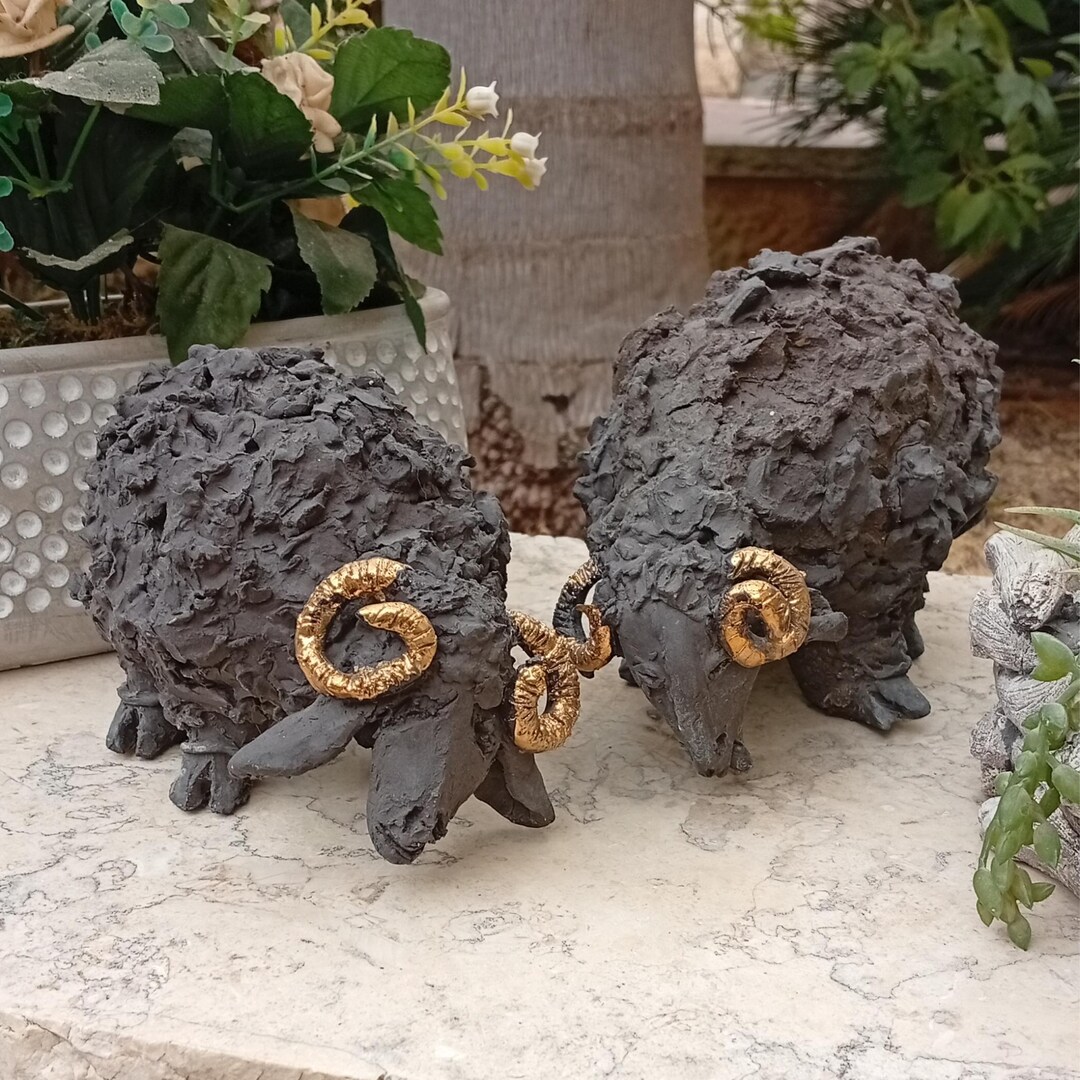 Handmade Black Ceramic Sheep Statues, 24K Gold Detail - Etsy