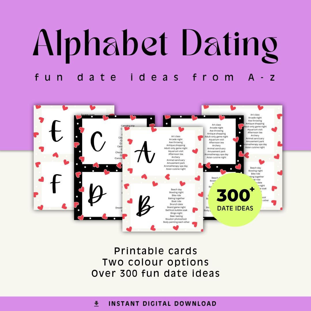 A-Z Alphabet Date Night Idea Printable Cards | Alphabet Dating for ...