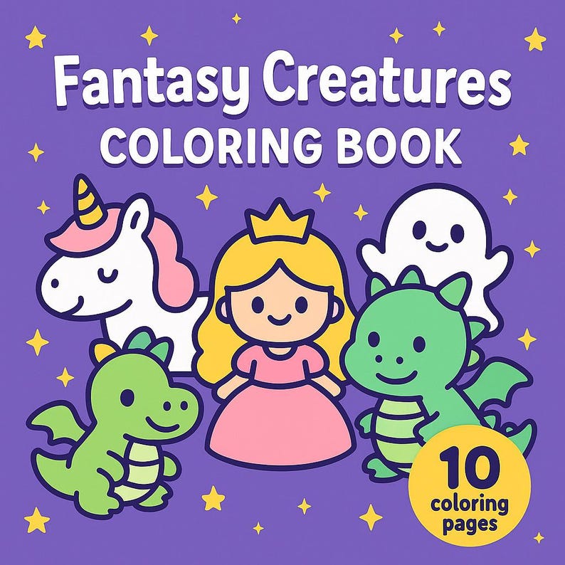 Printable Fantasy Creatures Coloring Book for Kids – 10 Magical Chunky ...