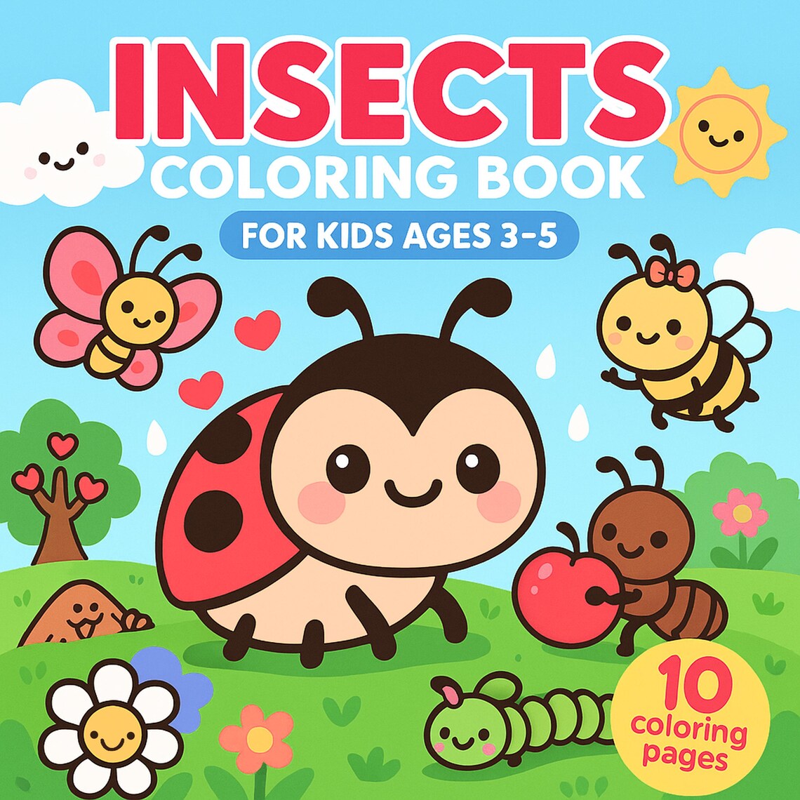Insects Coloring Book for Kids Ages 3–5. 10 Fun Pages, Instant Download ...
