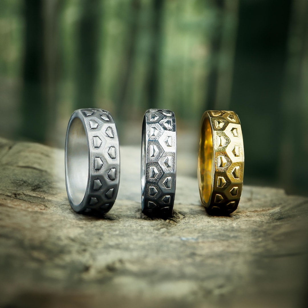 Gold Rugged Wedding Band for Men, Masculine Wedding Band Sterling ...