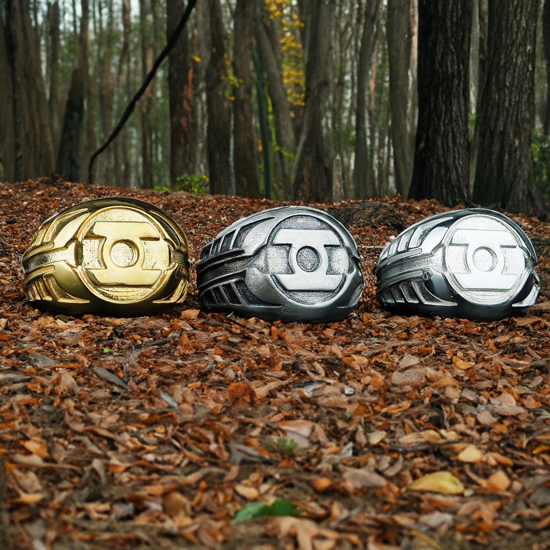 Gold Green Lantern Ring, Sterling Silver Power Ring, Comic Book Ring ...
