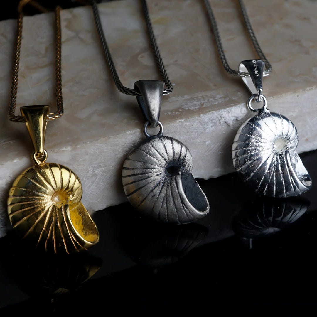 Gold Snail Shell Pendant, Ammonite Shell Pendant, Sterling Silver ...