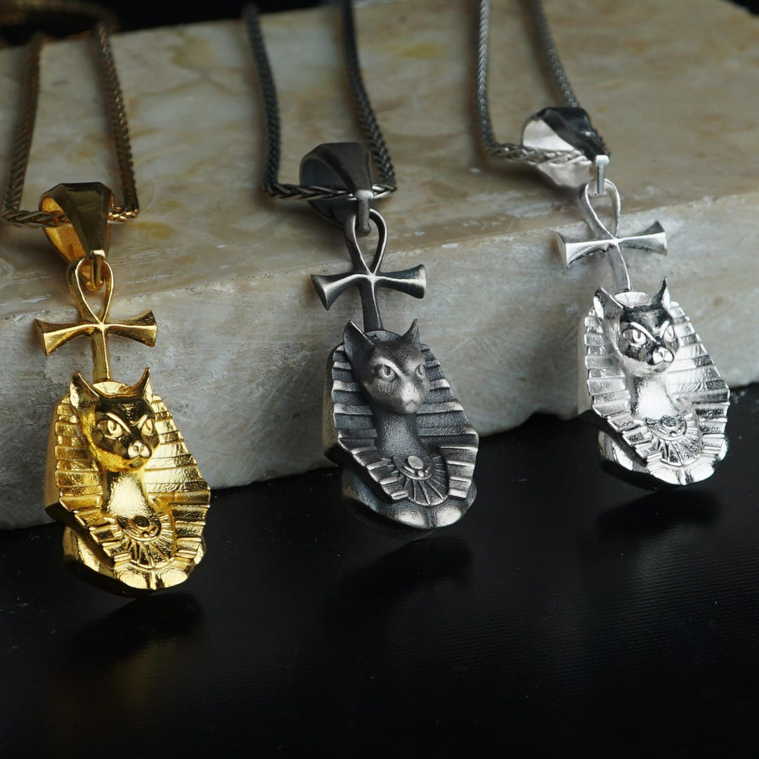 Gold Egyptian Pharaoh Cat Pendant, Bastet Necklace, Mafdet Necklace ...