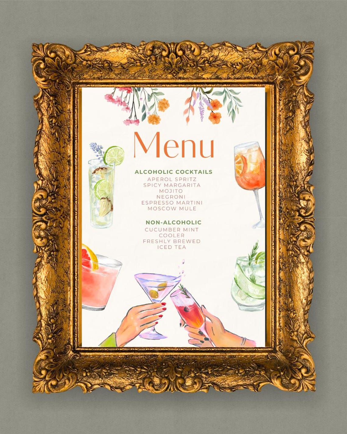 Floral Watercolour Cocktail Menu | Printable Bar Menu | Canva Template ...