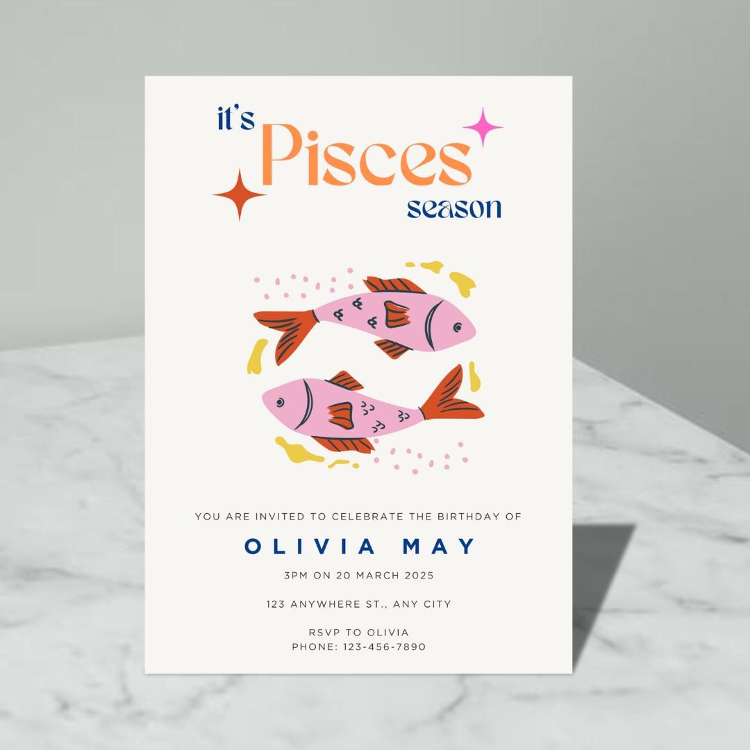 Pisces Customisable Party Invitation Instant Download & DIY Editable ...