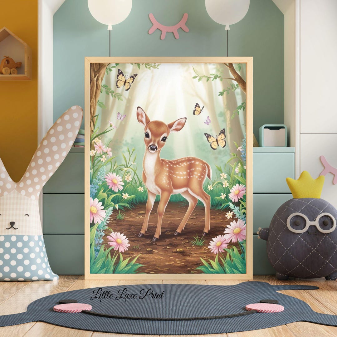 Fawn Poster Art Print, Woodland Nursery Decor, Cute Deer Wall Art for ...
