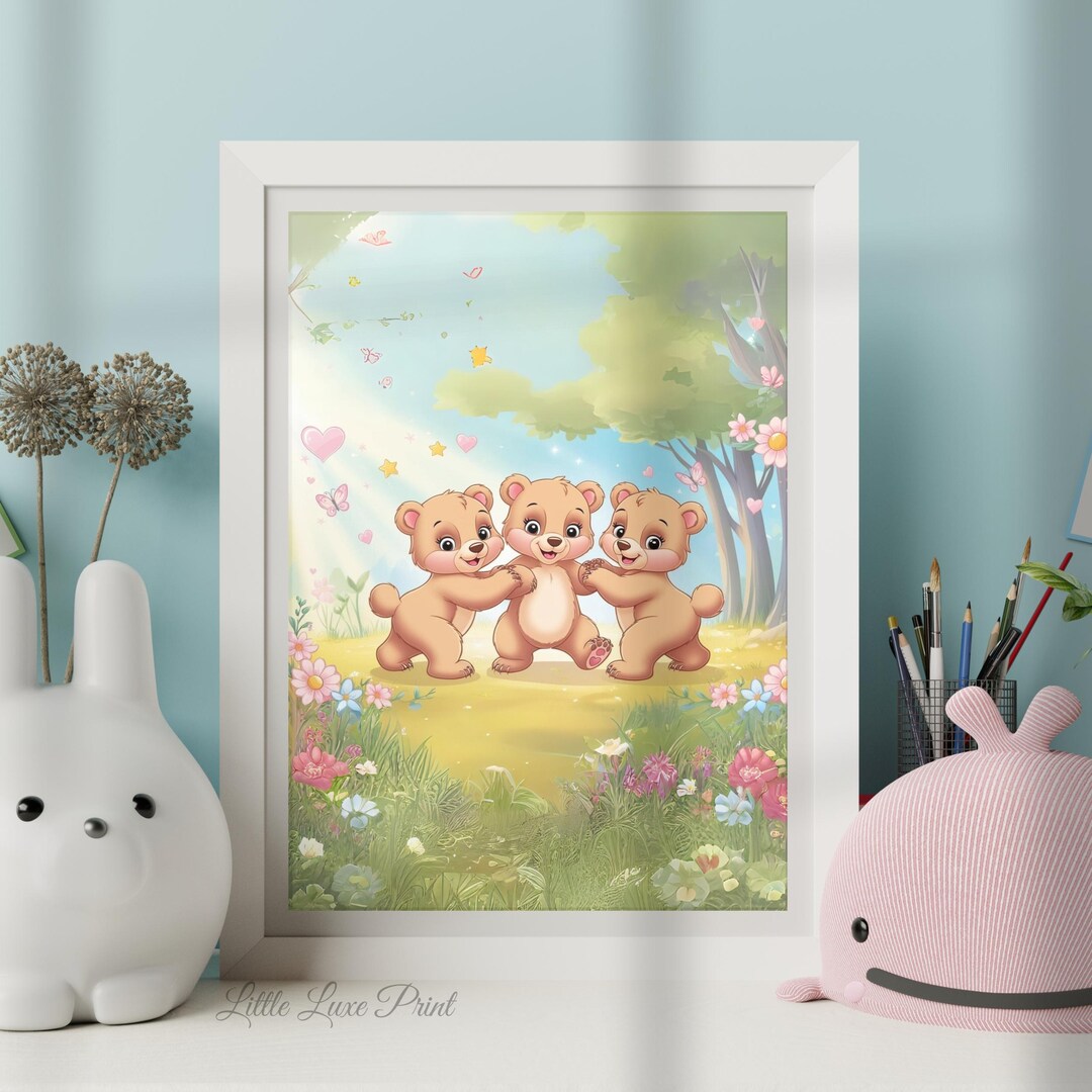 Bear Cubs Poster Nursery Wall Art, Cute Wildlife Animal Print for Kids ...
