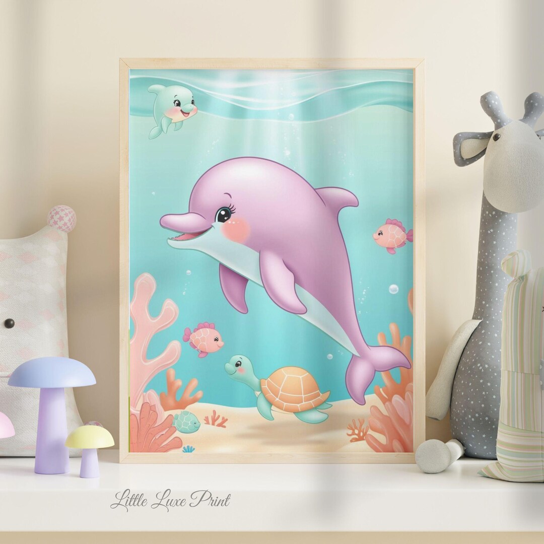 Pastel Dolphin and Sea Friends Printable Wall Art | Ocean Nursery Decor ...