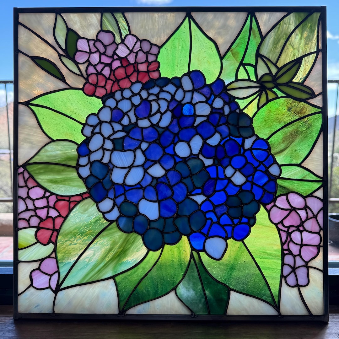 Hydrangea Stained Glass Window - Etsy