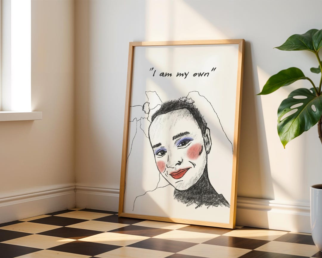 Flushed Cheeks Smiley Girl Wall Art, Minimalist Line Drawn Pencil ...