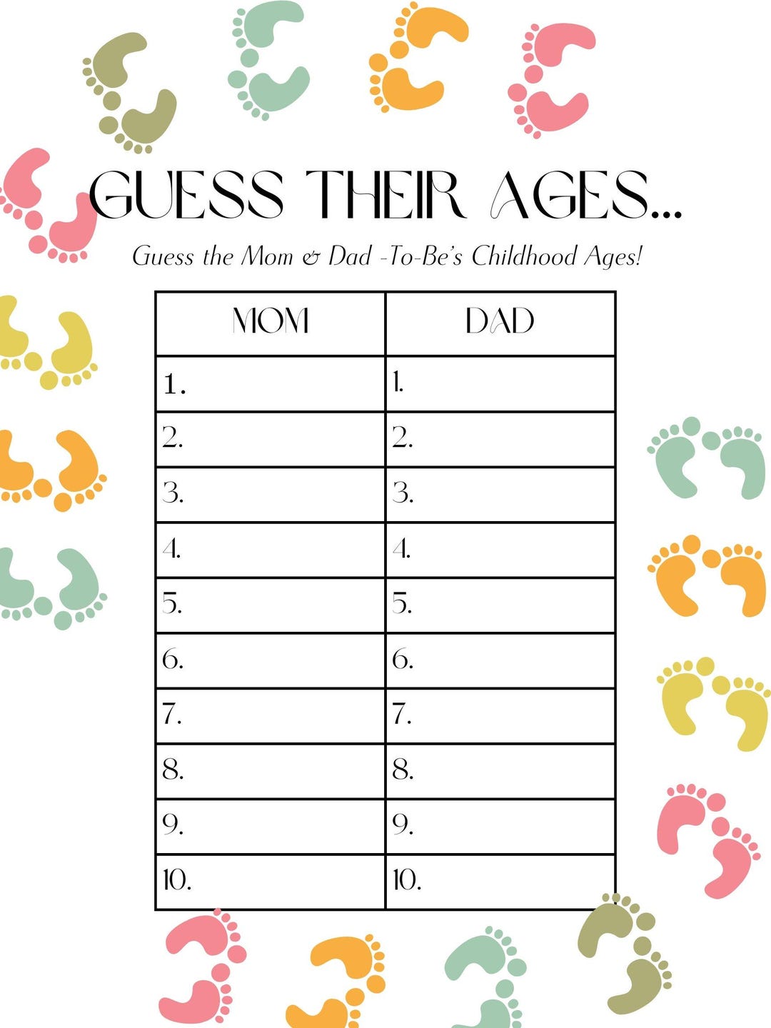 Baby Shower Game - Guess Their Age - Etsy