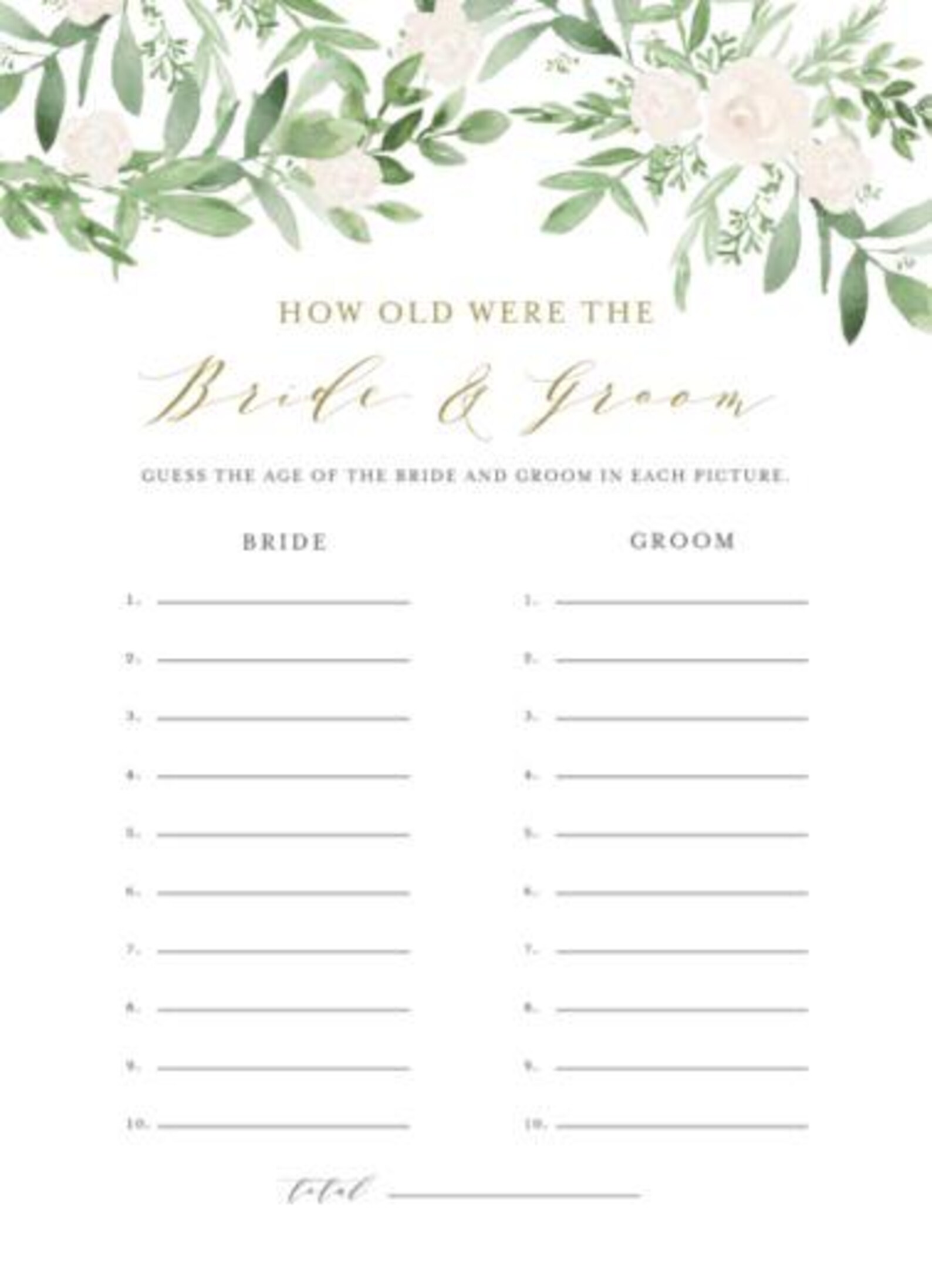 Wedding Shower Game - Guess Their Age - Etsy
