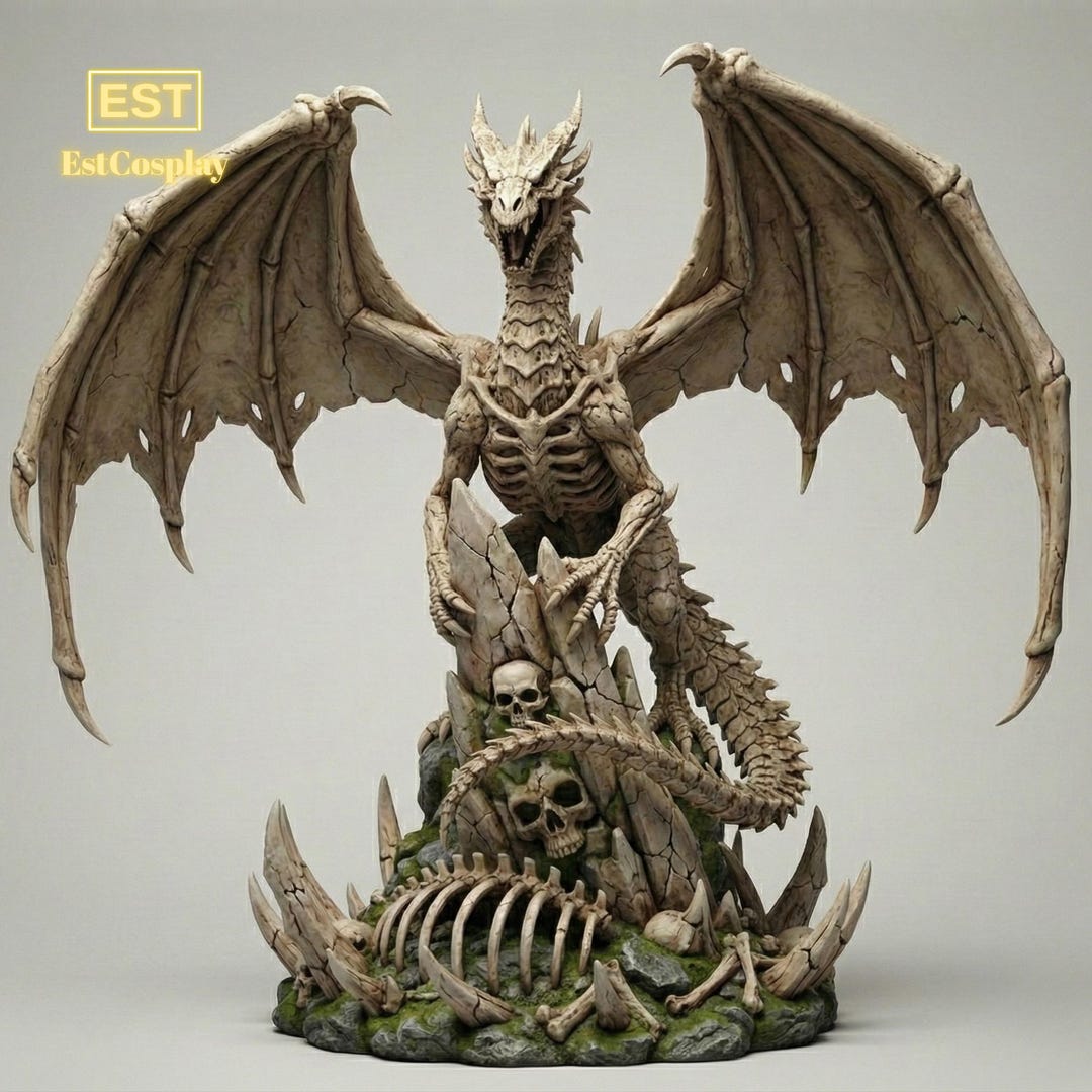 Dragon Figure STL File, Skeleton Dragon 3D Model, Detailed Dragon ...