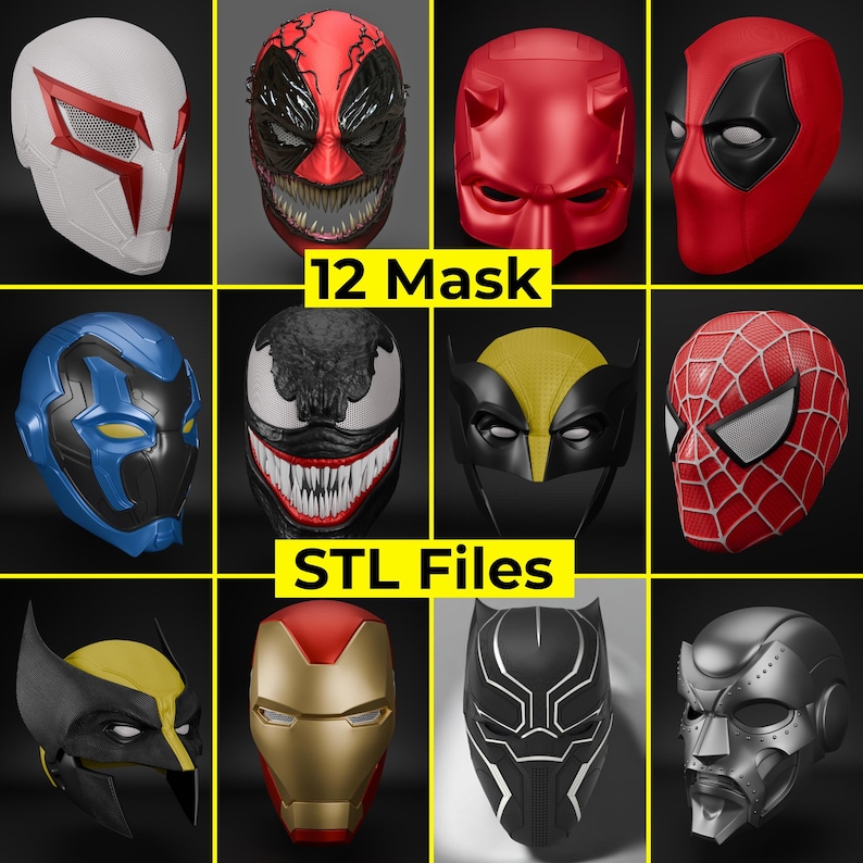 12 Superhero Mask STL Files, Venom Mask With Movable Jaw, Deadpool Mask ...