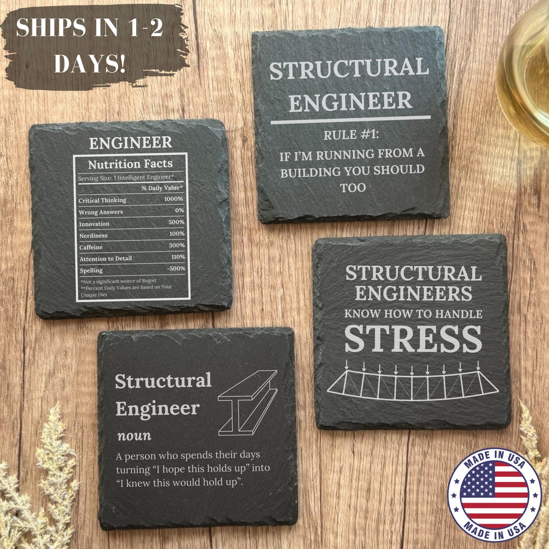 Funny Engineer 4 Coaster Set - Structural Engineer Gift - Engineer Gift ...