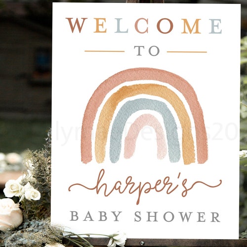EDITABLE Boho Blue Rainbow Baby Shower Welcome Sign Printable - Etsy