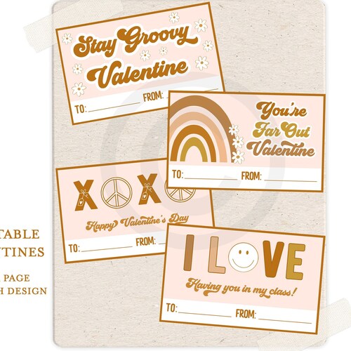 Retro Groovy Valentine's Day Cards for Kids Printable - Etsy