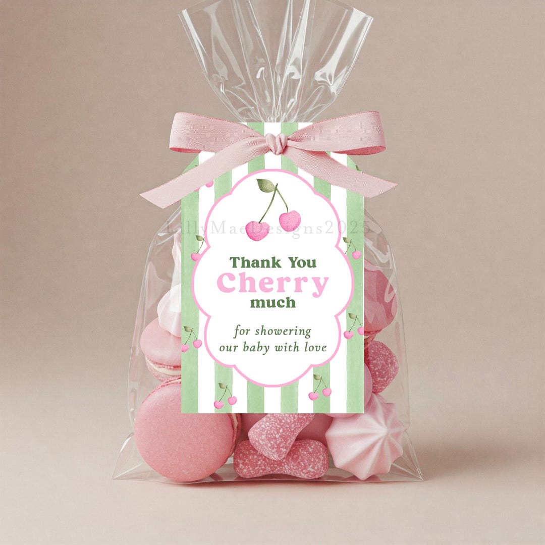 Cherry Favor Tags, Printable Cherry Theme Gift Tags, Thank You Cherry ...