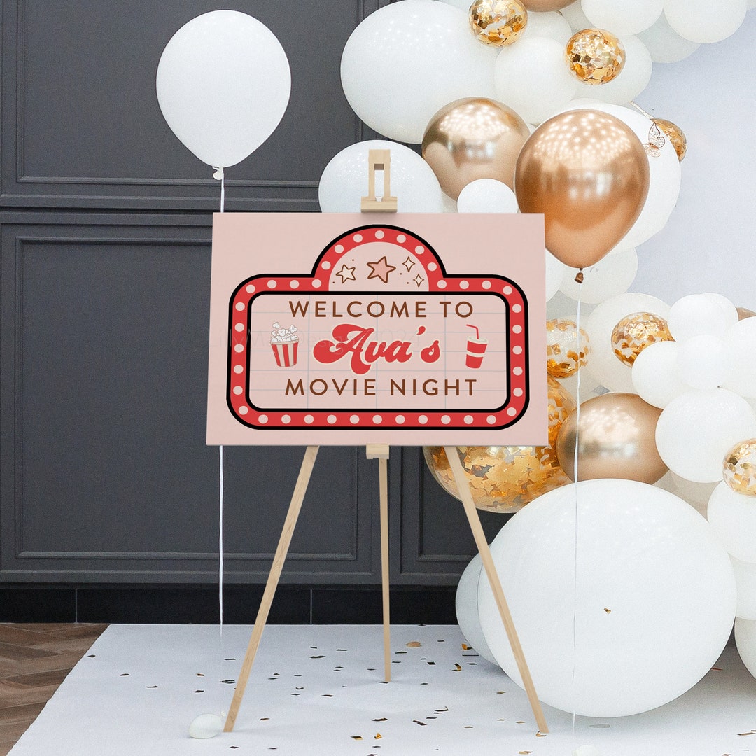 Movie Night Welcome Sign, Movie Party Decorations, Girl's Movie Night ...