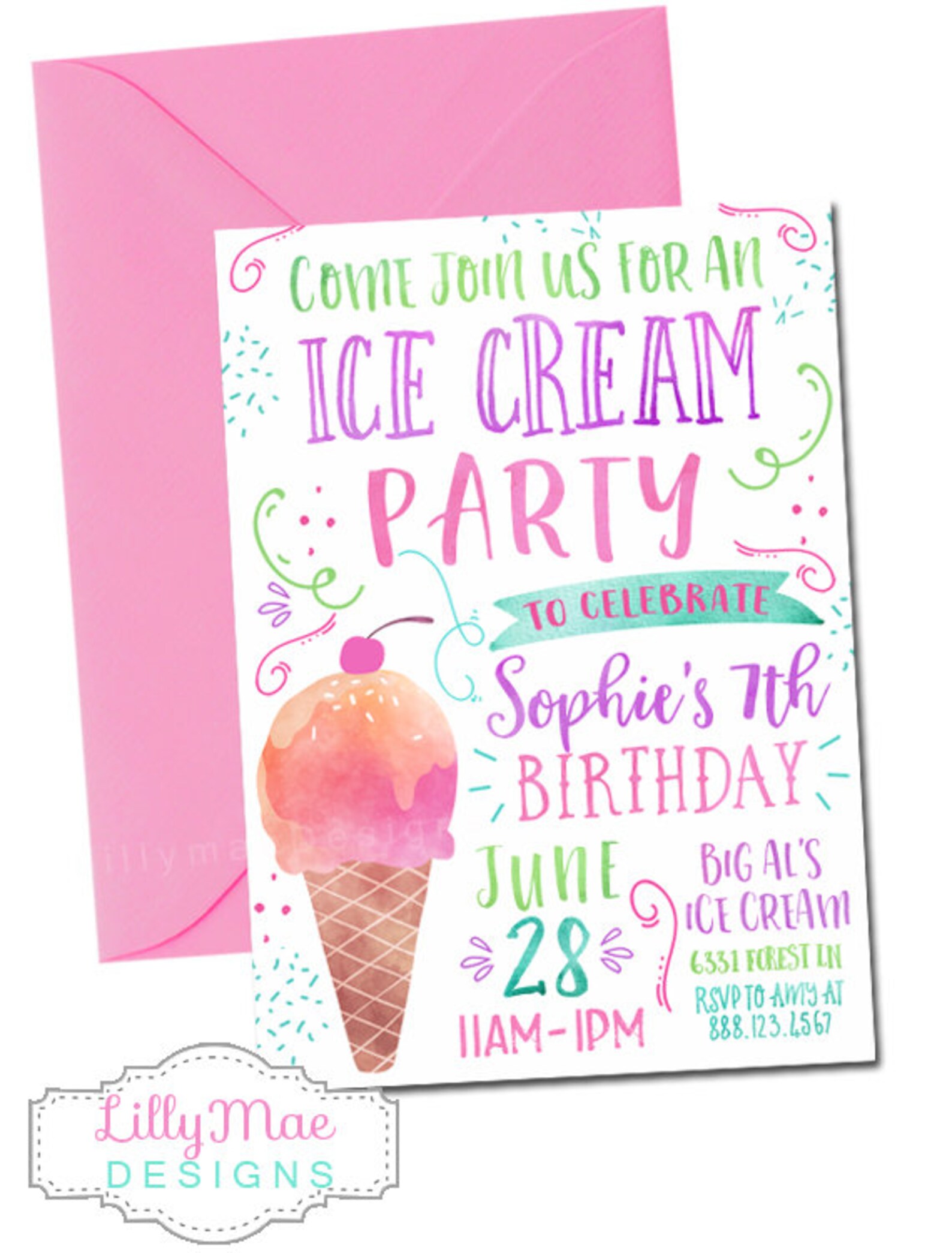 Ice Cream Party Invitation Ice Cream Birthday Invitation - Etsy