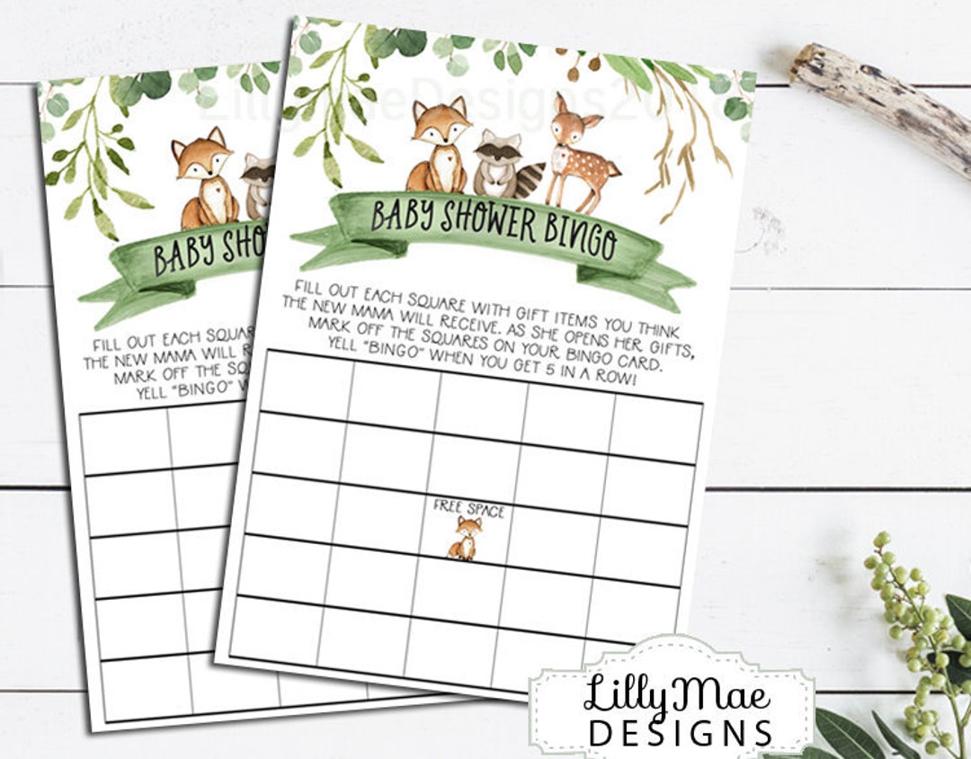 Woodland Baby Shower Bingo, Woodland Games, Baby Bingo, Greenery Bingo ...