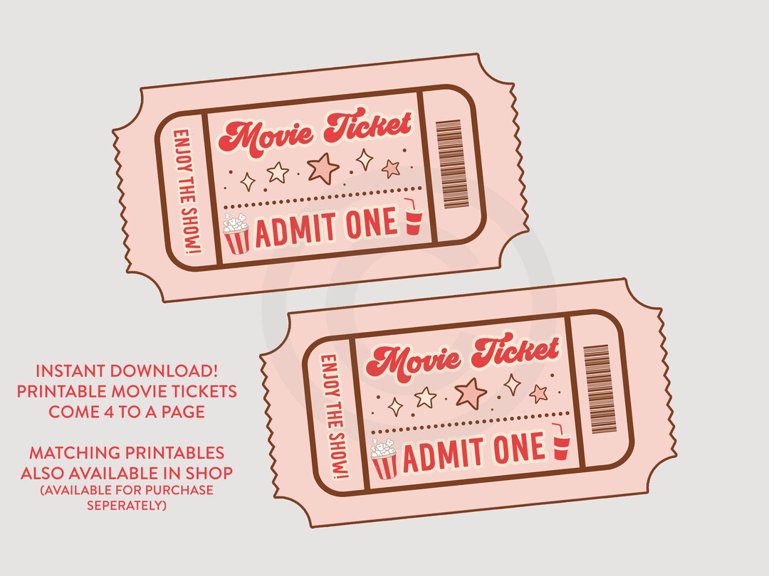 Movie Ticket Printables, Retro Movie Party, Pretend Play Movie Tickets ...