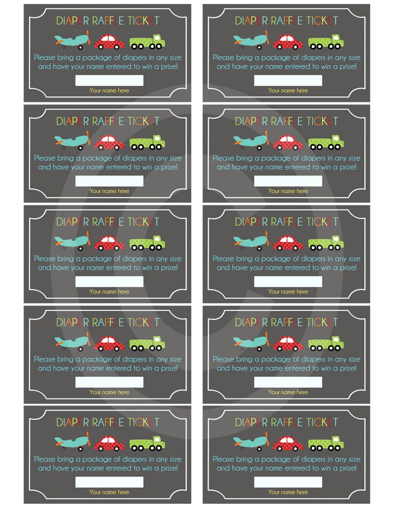 Transportation Diaper Raffle Tickets Digital File - Etsy