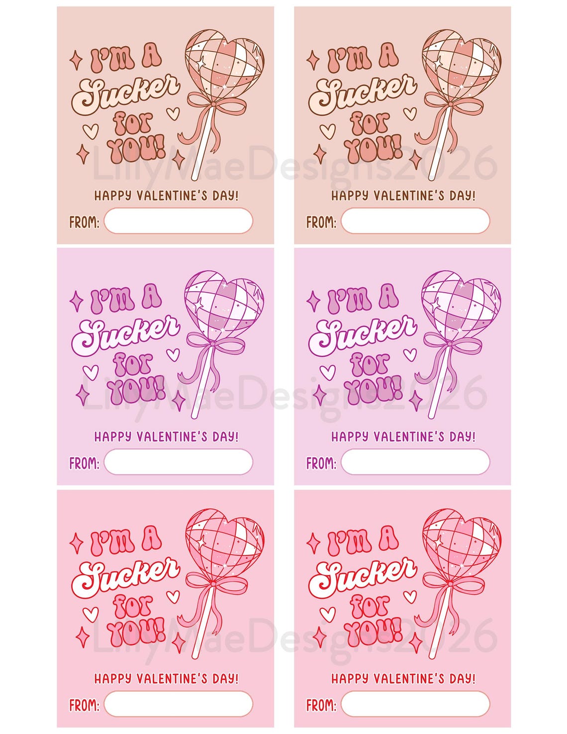 Sucker Valentine Cards for Kids Printable, Lollipop Classroom ...