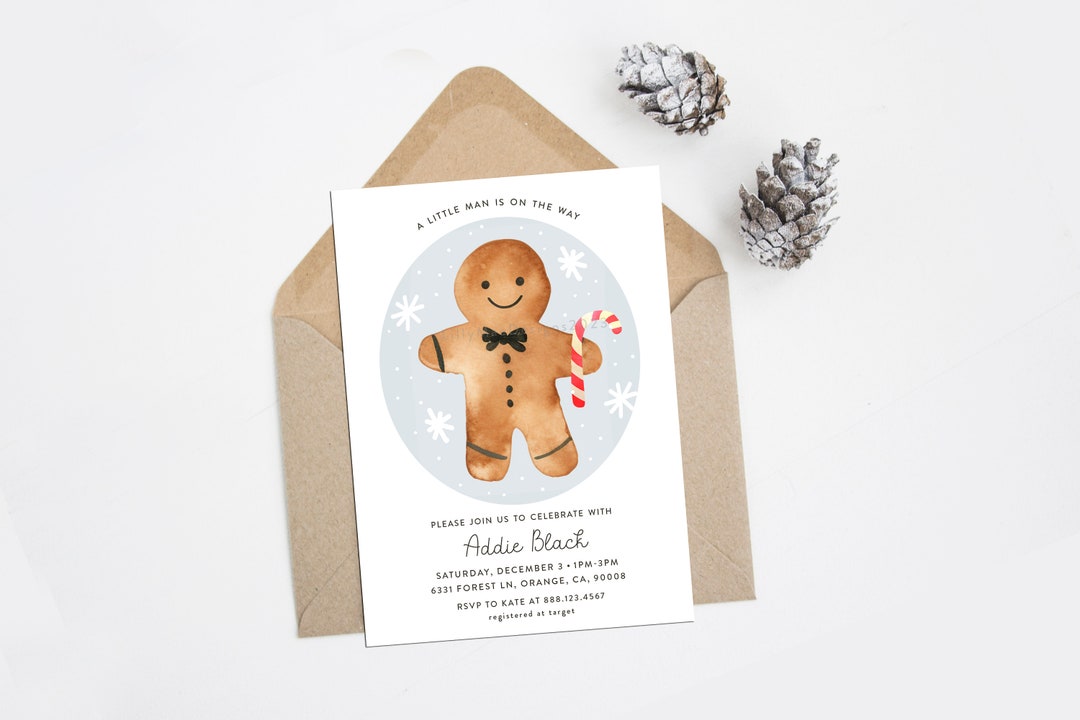 Gingerbread Baby Shower Invitation, Christmas Baby Boy Shower ...