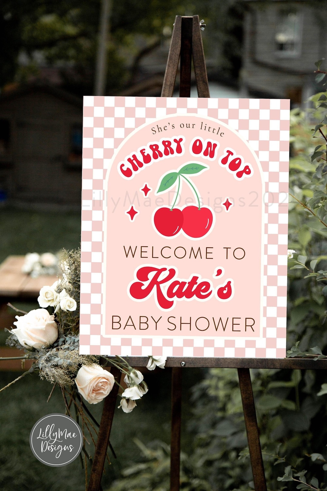 Cherry Baby Shower Welcome Sign, Retro Baby Girl Shower Welcome Sign ...