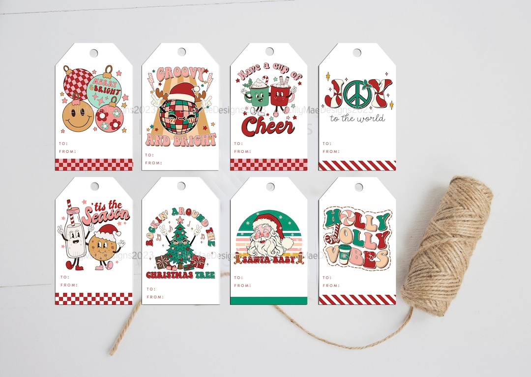 Retro Christmas Gift Tags, Printable Christmas Present Tags, Printable ...